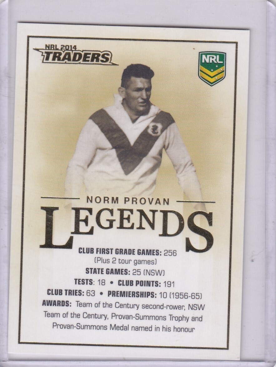 2014 NRL TRADERS TRADING CARD CASE CARD LEGEND CARD CC2 NORM PROVAN | eBay