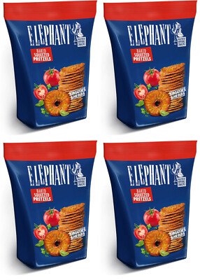 4 ELEPHANT Baked Squeezed Pretzels Tomatoes & Herbs Flavor Snacks 70g 2 ...