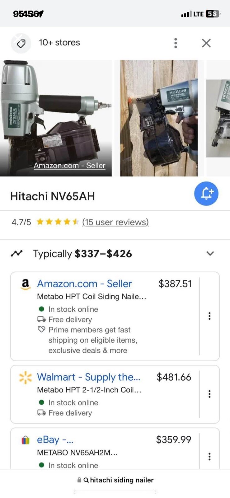 Hitachi NV65AH MADE IN JAPAN Wire & Plastic 2-1/2" Coil Siding Nailer ...