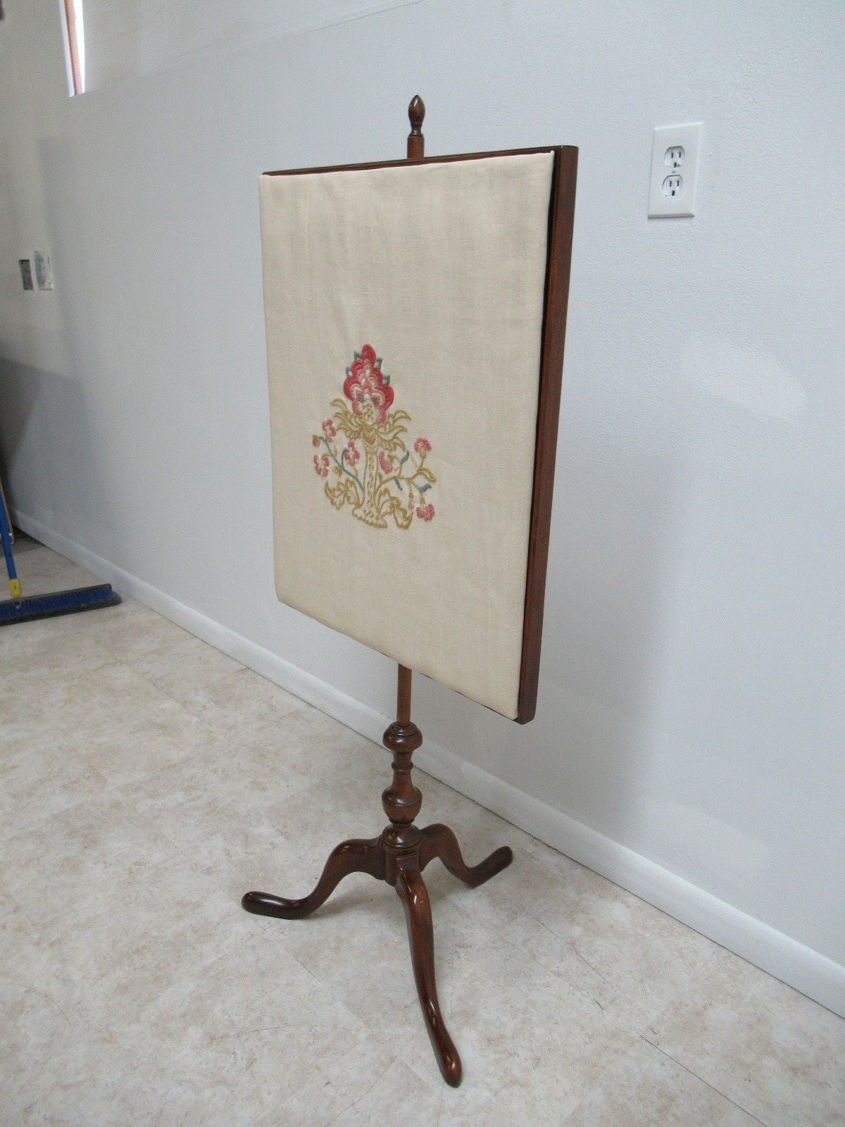 Antique Mahogany Firescreen Fireplace Tools Crewel Work Stitch | eBay