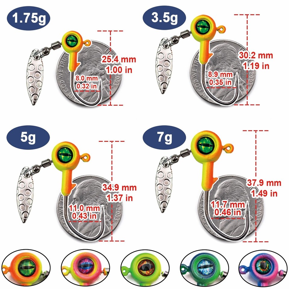Jig Head Hooks with Spinner - Underspin Crappie Fishing hooks with ...