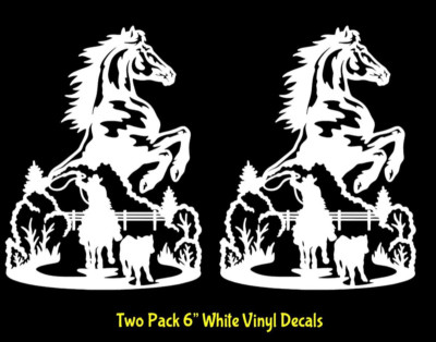 Horse Cowboy Roping Scene Two Pack 6" White Vinyl Decal Car Window ...
