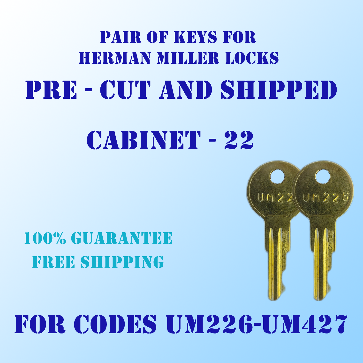 UM226-UM427, 2 New keys for Herman Miller Locks. Cut to your code ...