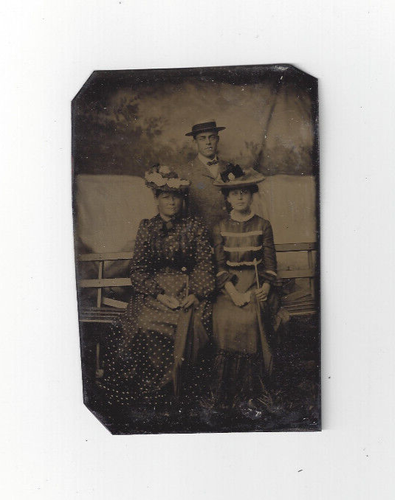 Antique Tintype 1890s Women Men Group Portrait Fashionable Big Hats ...