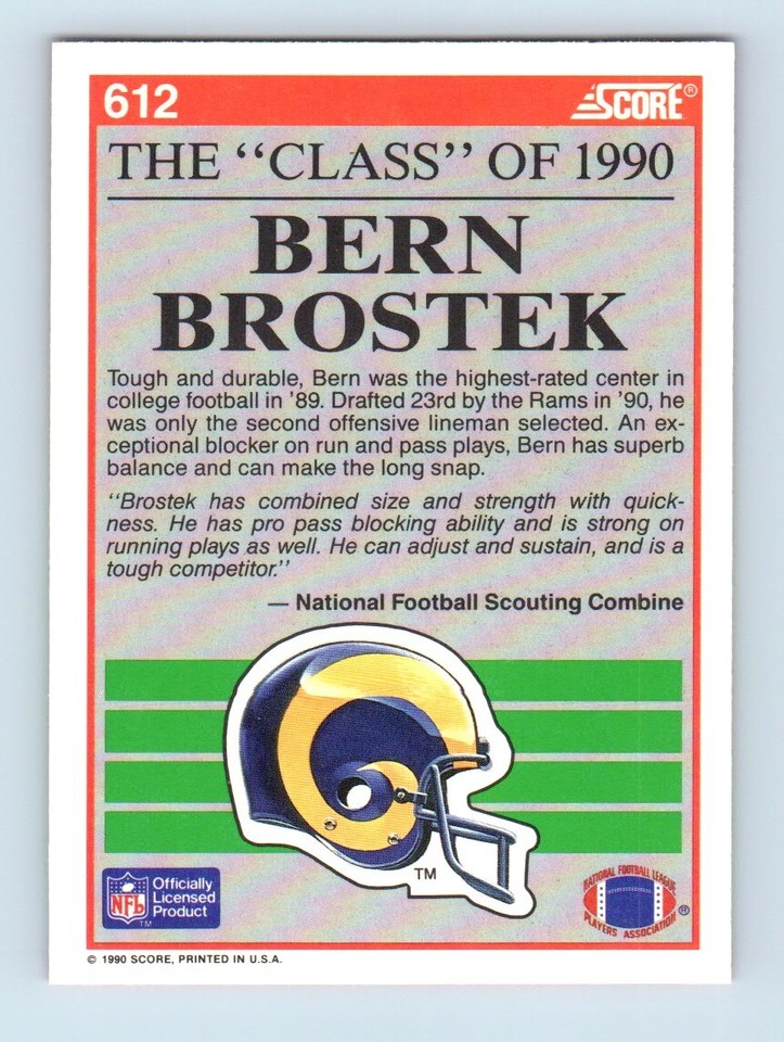 1990 Score Bern Brostek Los Angeles Rams #612 | eBay