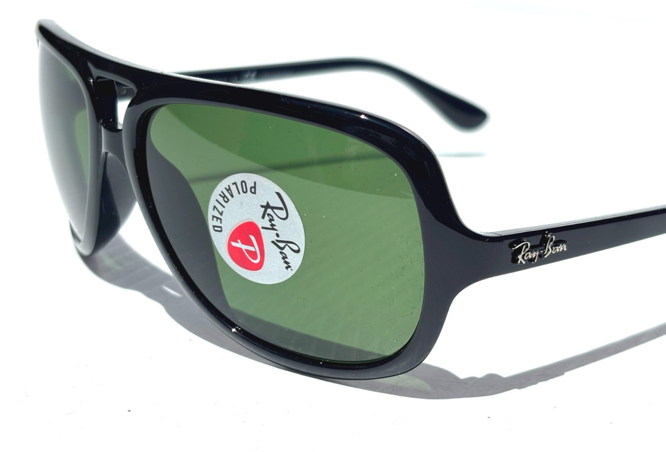 NEW Ray Ban Shiny Black POLARIZED Dark Green Lens Sunglass RB4162 601 ...