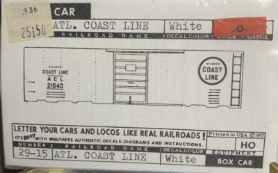 Walthers O Scale Decals 936-25150 ACL Atlantic Coast Line Boxcar NIP | eBay
