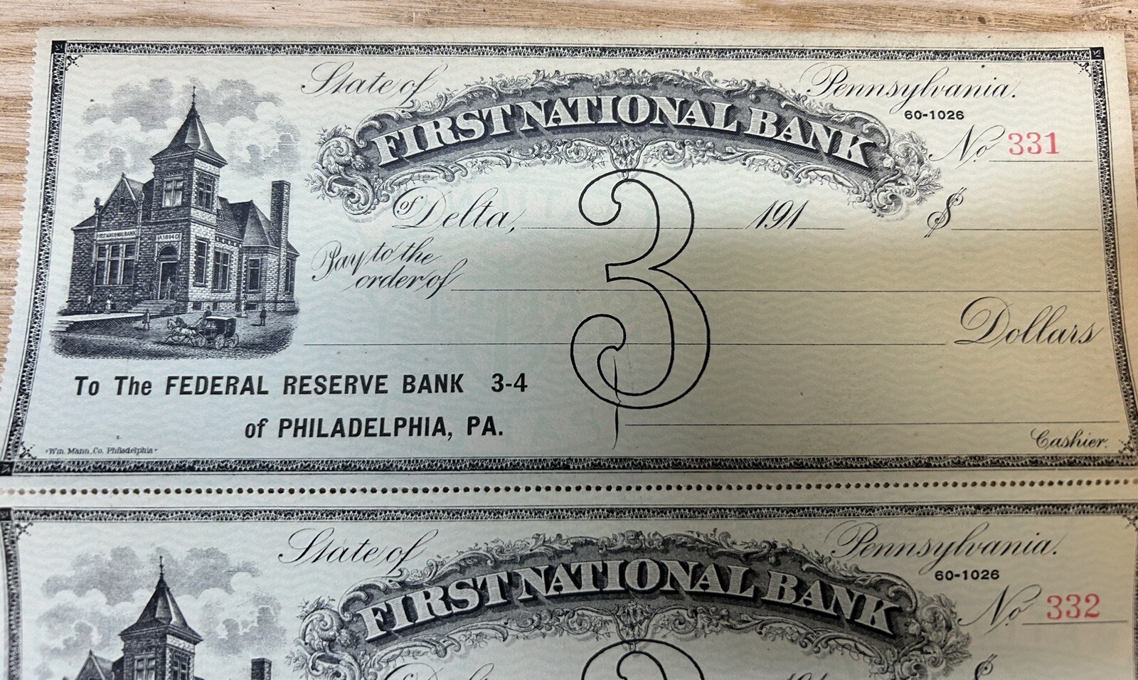 Antique 1910s The First National Bank Blank Checks Delta PA | eBay