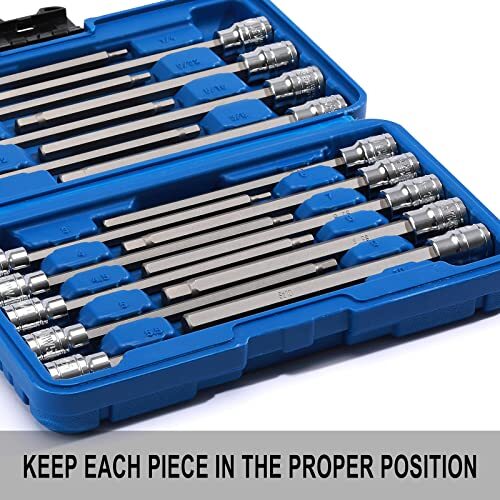 18PCS 3/8" Drive Long Hex Bit Socket Set, CR-V, S2 Steel, SAE/Metric ...