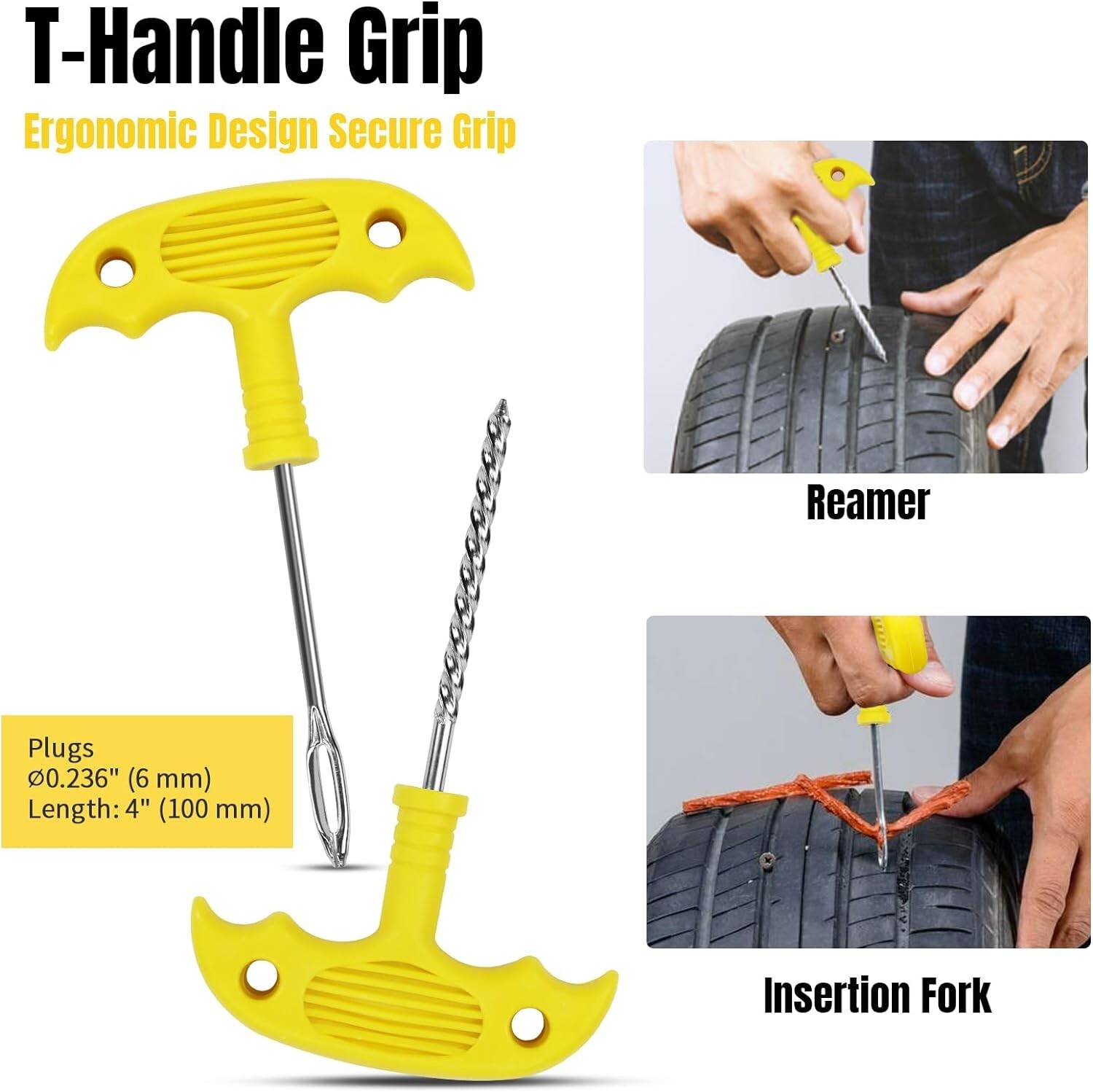 32PCS Heavy Duty Tire Plug T-Handle and Plug Tool Repair Kit Plastic ...