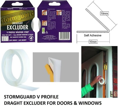 Stormguard 5m Self Adhesive V Seal Tape Draught Excluder Door Window ...