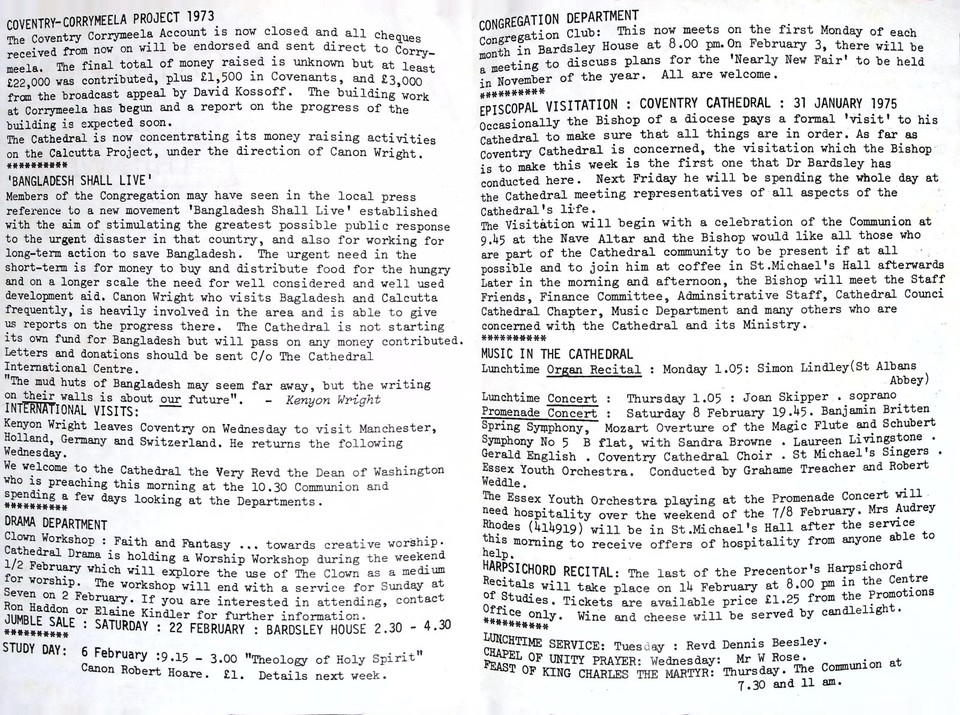 Coventry Cathedral Program January 1975 England Religious Service ...