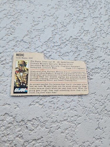 Vintage 1983 GI Joe Doc Medic File Card Swivel Arm | eBay