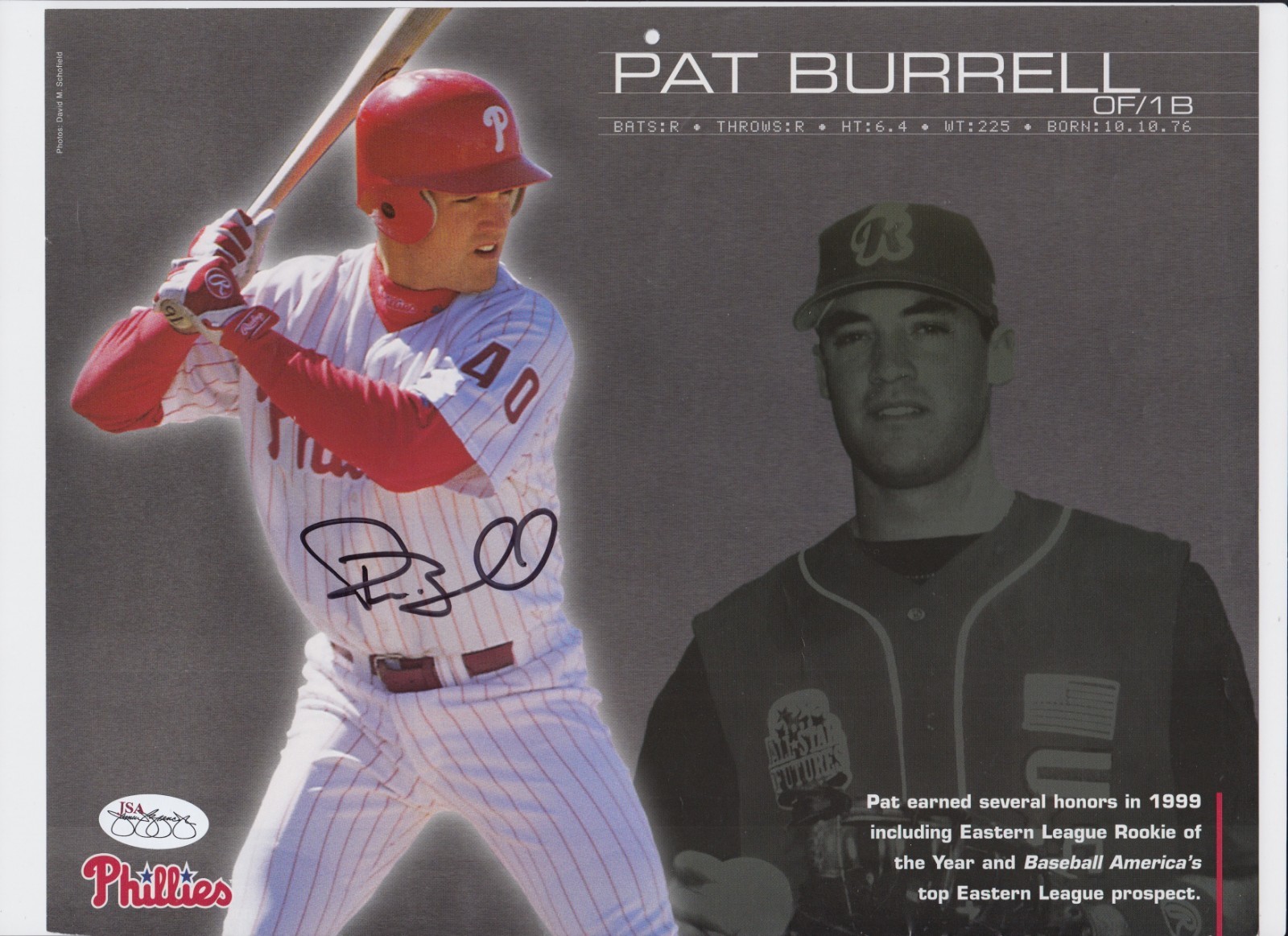 PAT BURRELL PHILADELPHIA PHILLIES SIGNED 8.5X11 MAGAZINE PHOTO AUTO JSA ...