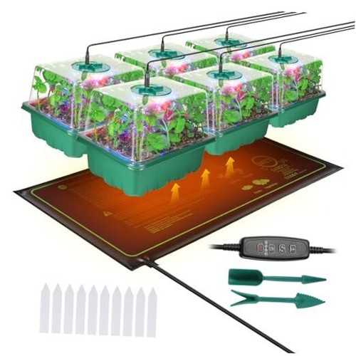 Seed Starter Trays with Grow Lights and Heat Mat, 72 Cells Seed Starter ...