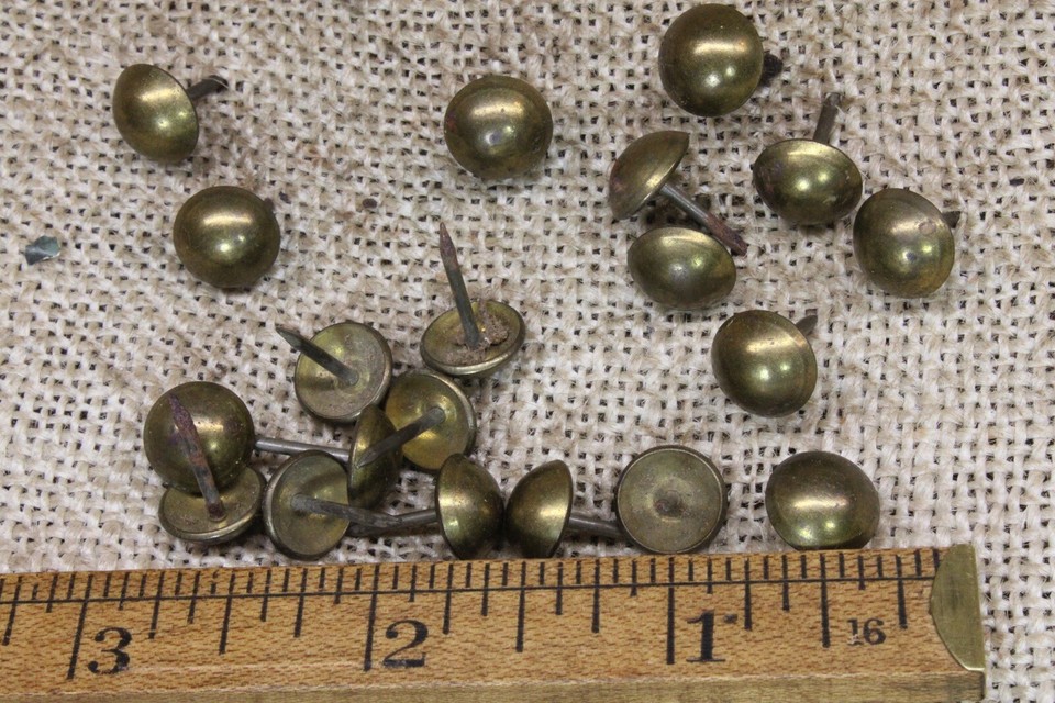 20 Old Solid Brass Tacks under 7/16” 1900s Vintage Upholstery Tarnished ...