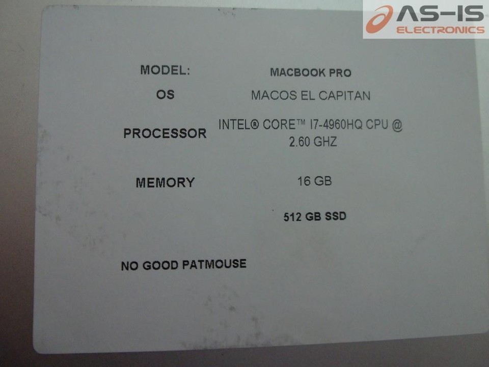 *AS-IS* Apple MacBook Pro A1398 (Late 2013) Core i7-4960HQ 2.6GHz 16GB ...