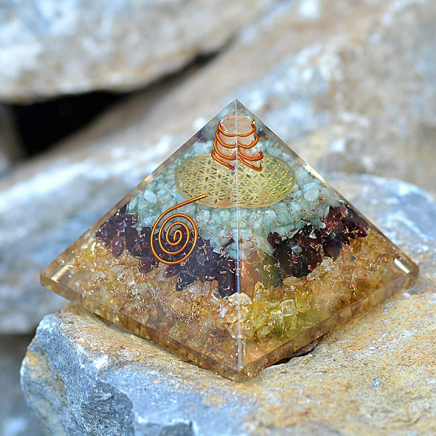 Large~75 mm Green Aventurine, Red Garnet & Citrine Pyramid~Lucky Orgone Crystals | eBay