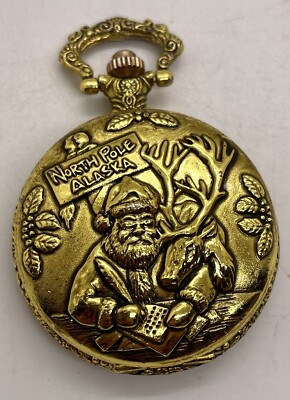 ANTIQUE FINISH ORNATE NORTH POLE ALASKA SANTA POCKET WATCH BRONZE | eBay