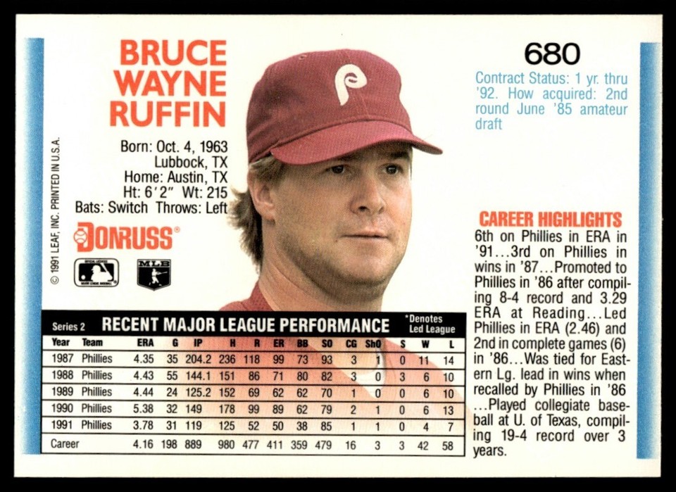 1992 Donruss #680 Bruce Ruffin Philadelphia Phillies | eBay