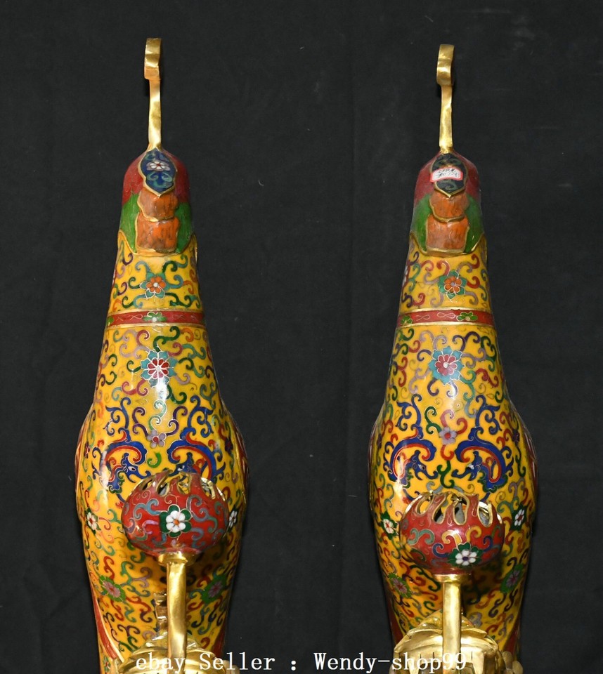 Old Cloisonne Enamel Copper Gilt Dragon Phoenix Candle Holder ...