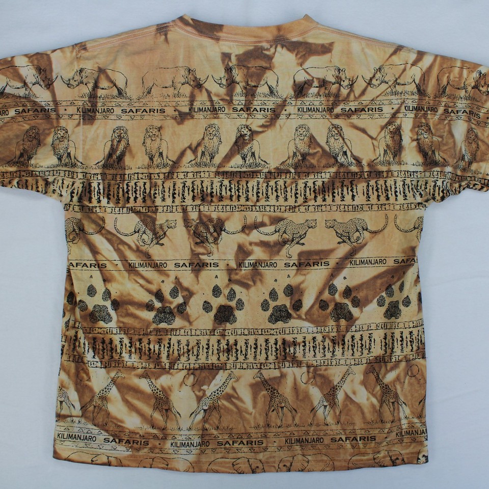 WALT DISNEY AOP Kilimanjaro Safaris Vtg 90s All Over Print T-SHIRT Men ...