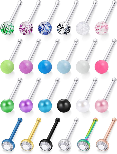 24Pcs 20G Externally Threaded Glow in the Dark Nose Studs Rings ...