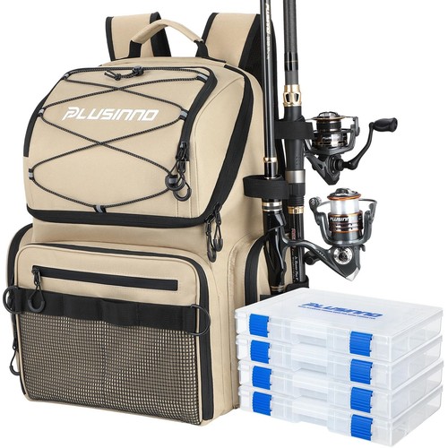 PLUSINNO Cooler Fishing Backpack with Rod Holders 45L Large Water ...