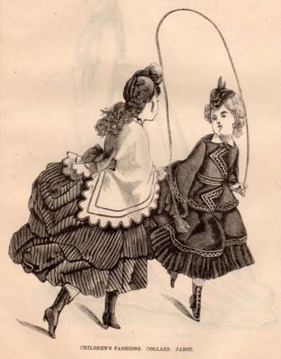 Antique Victorian Art print Fashion Children playing girls jump rope ...
