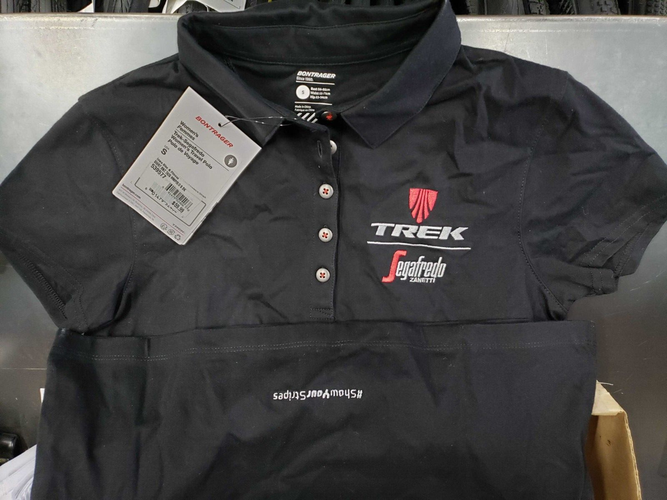 Bontrager Trek Segafredo Travel Polo Shirt Womens Large Black Cap ...