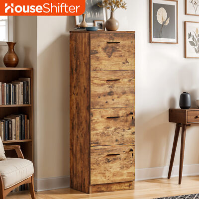 4 Drawer Vertical Deep Filing Cabinet Wooden File Storage with Lockable ...