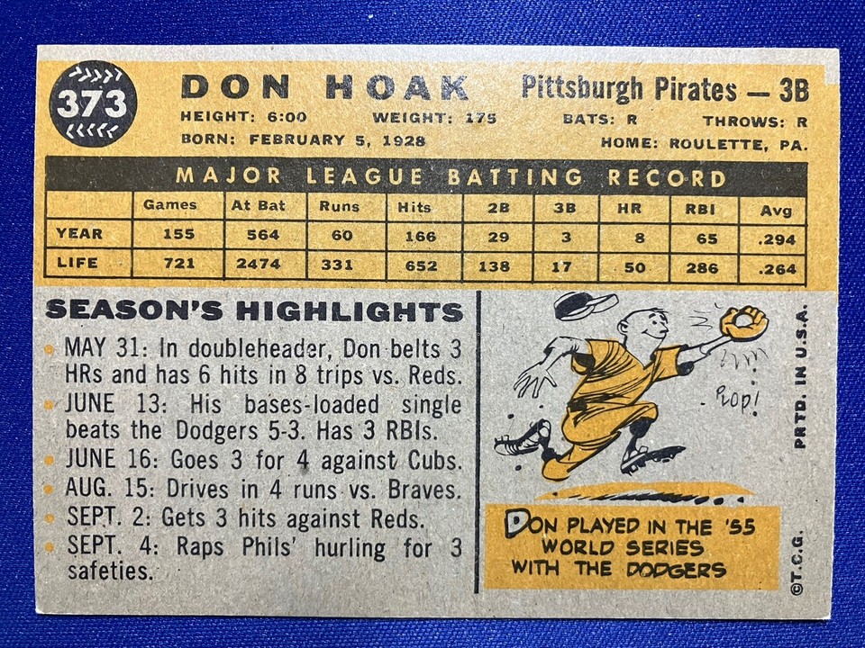 Don Hoak 373 ⚾️ 1960 topps Pittsburgh Pirates NM🔥 | eBay