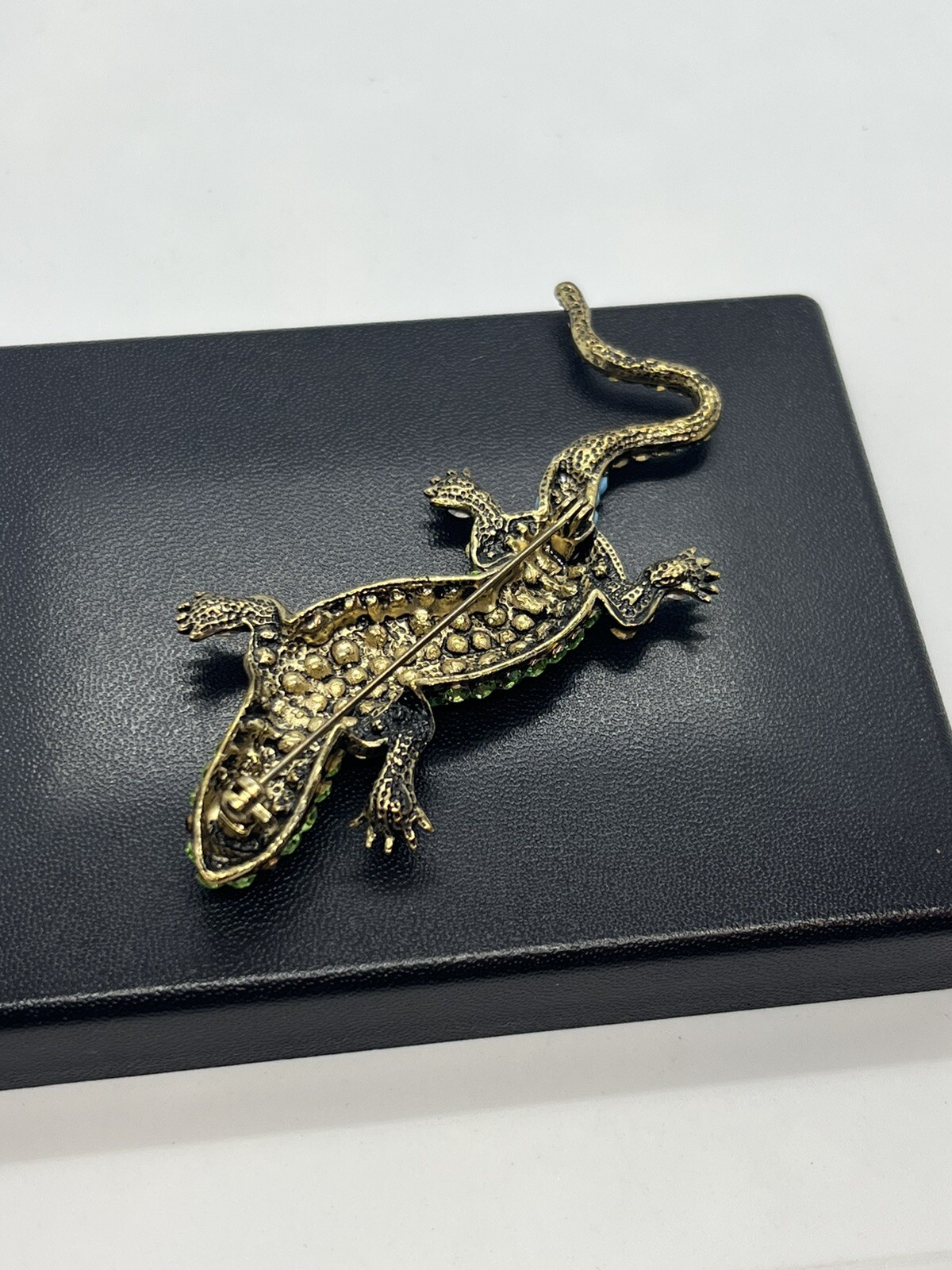 Vintage rhinestone lizard gecko reptile brooch pin au… - Gem