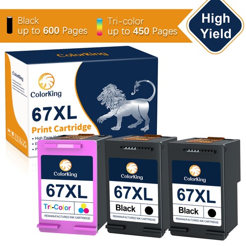 67XL High Yield Black Tri-color Ink Cartridge for HP 67 XL ENVY Deskjet ...