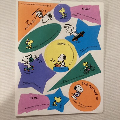Vintage Hallmark Sticker Sheet Peanuts Snoopy Rare Name Labels Colorful ...