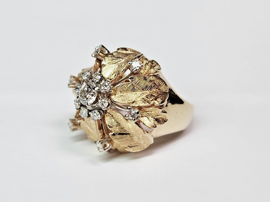 VINTAGE 50s 13.2ky Gold Leafy Floral Transitional Euro Diamond Dome ...