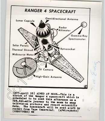 Diagram RANGER 4 SPACECRAFT Moon Travel Cape Canaveral FLORIDA 1962 ...