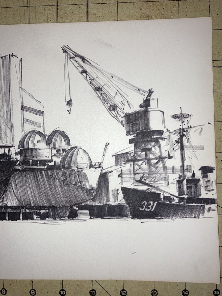 Original Vintage Drawing by R.G. Smith~Ca. 1950 Boats, Harbor (#2) | eBay
