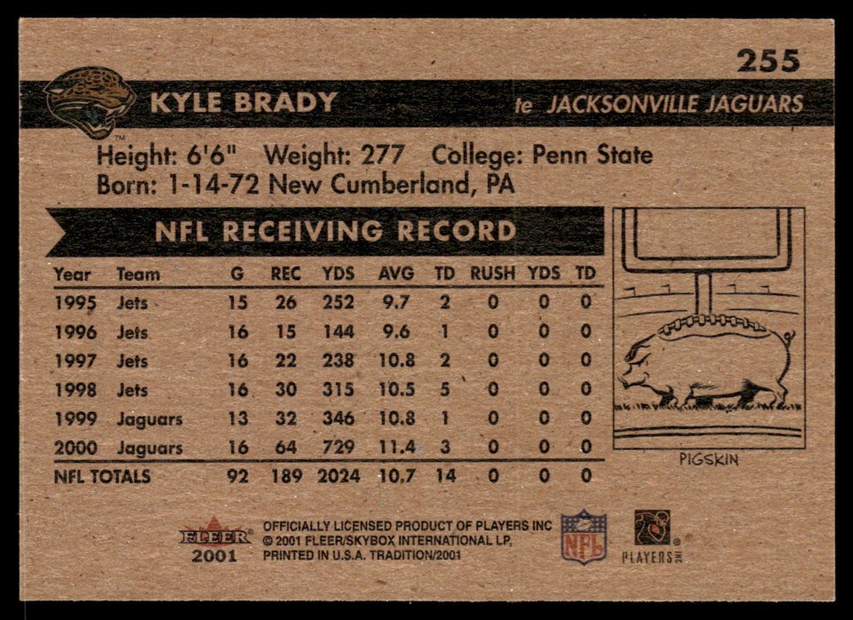 2001 Fleer Tradition #255 Kyle Brady NRMT or Better | eBay