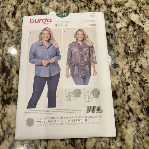 Burda Pattern 6614 Plus Size SEMI FITTED BUTTON FRONT BLOUSE Sz 18-30 ...