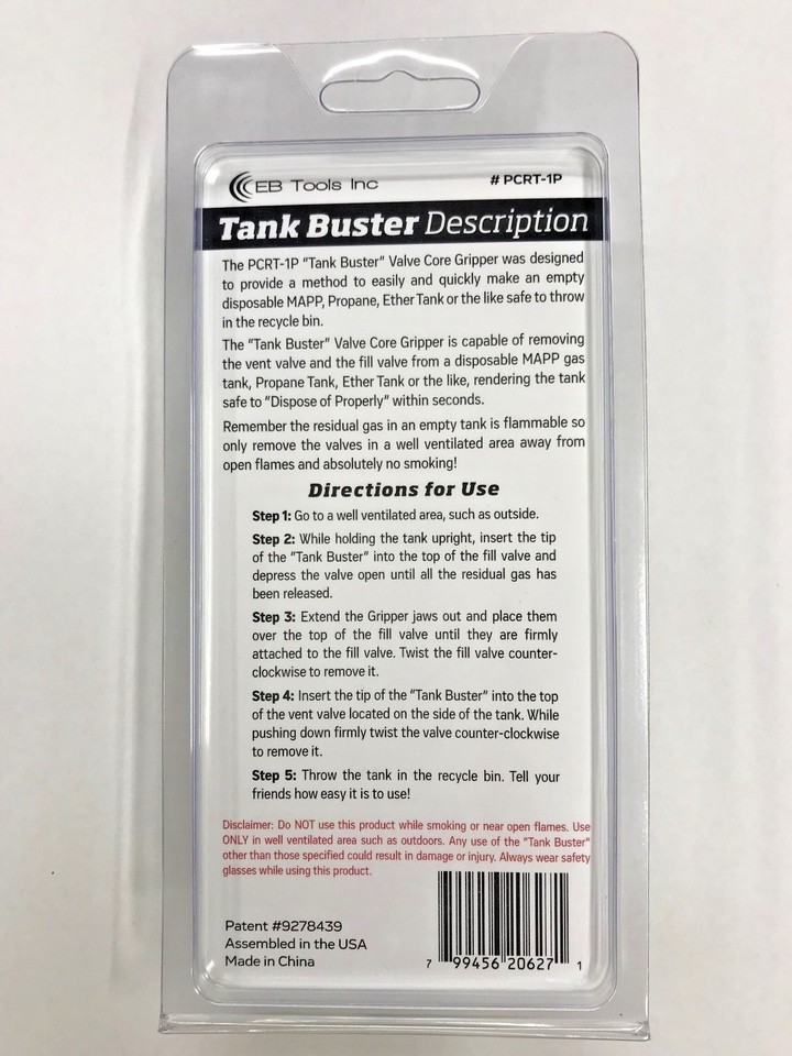 PCRT-1P Empty Mapp Gas cylinder recycling tool / Valve Core Gripper ...