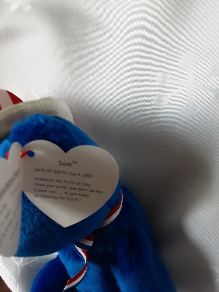 SAM the BLUE Bear TY Beanie Baby July 2003 | eBay