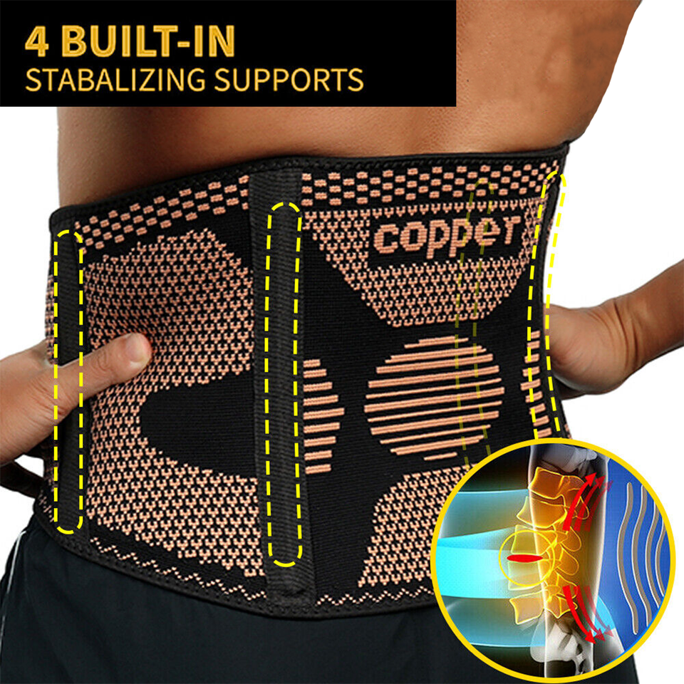 Copper Lumbar Waist Support Brace Belt Lower Back Pain Relief for Men ...