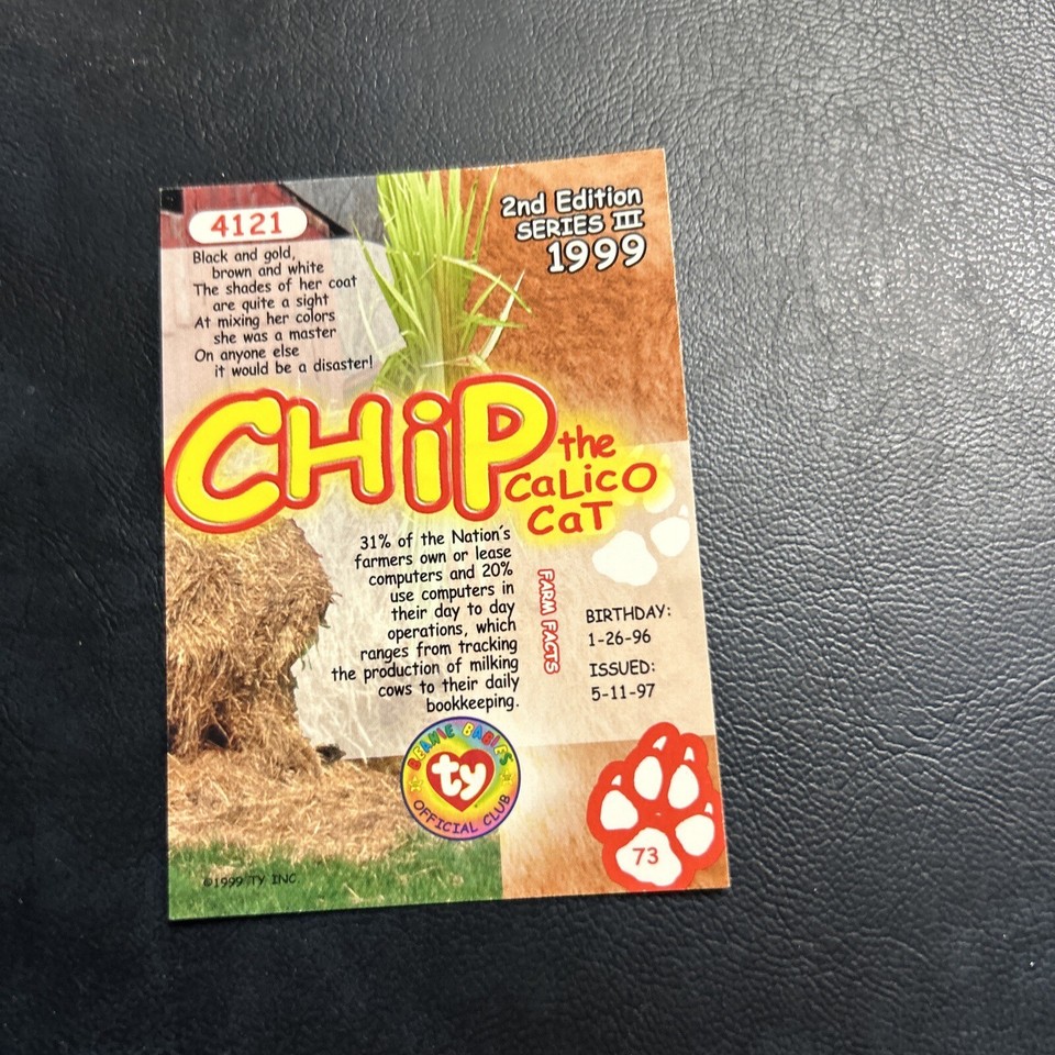 Jb20 Ty beanie babies series 3 three 1999 #74 Chip The Calico Cat | eBay