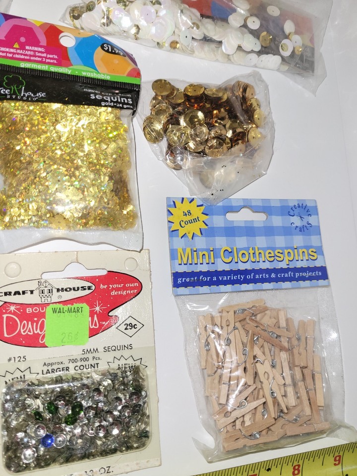 Crafting Supplies Lot Sequins, Clothespins, Googly Eyes, Glitter, Etc ...