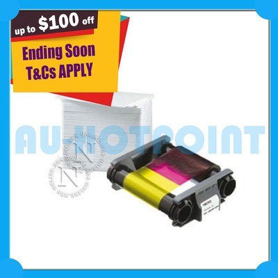 Badgy Color Ribbon & Thick PVC Cards for 100 Prints for Evolis Badgy ...