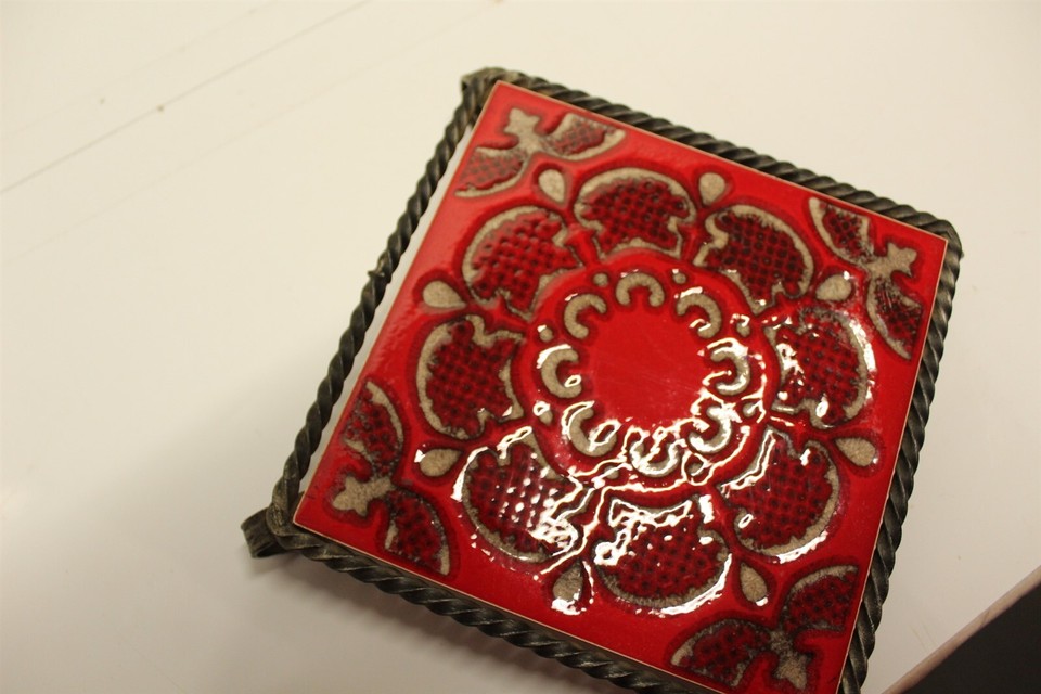 Vintage Hot Plate Tile On Wrought Iron Stand Ca. 1960's 7" x 7" Trivet ...