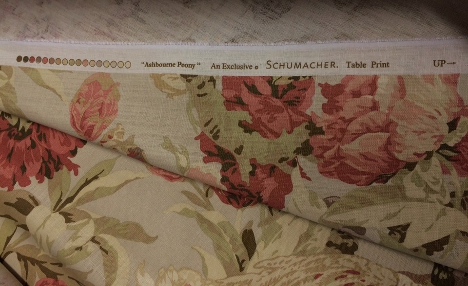SCHUMACHER ASHBORNE PEONY LINEN #D4034 Large Floral Bird Fabric BY YARD ...