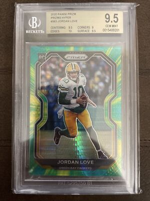 2020 Panini Prizm Jordan Love Rookie Hyper Green Yellow /175 BGS 9.5 ...
