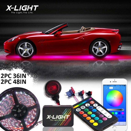 Blue-tooth LED Underbody Underglow Under Car Neon Light Kit w 4 Strips ...